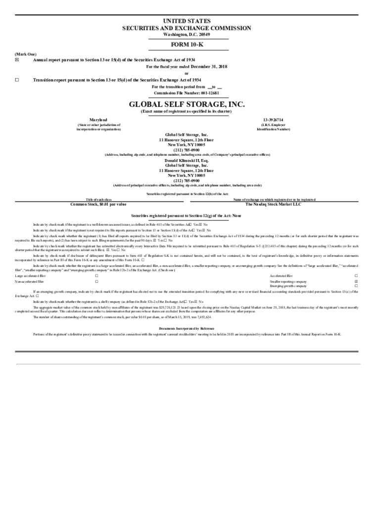 Fillable Online Global Self Storage, Inc Fax Email Print - pdfFiller