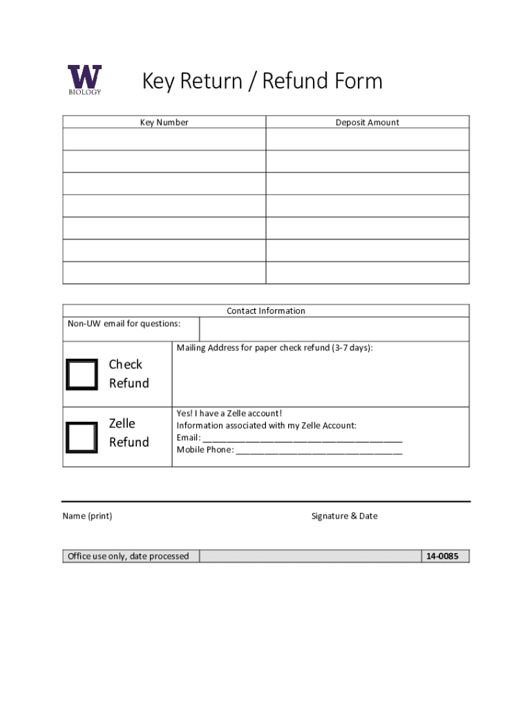 Fillable Online Key Return / Refund Form Fax Email Print - pdfFiller