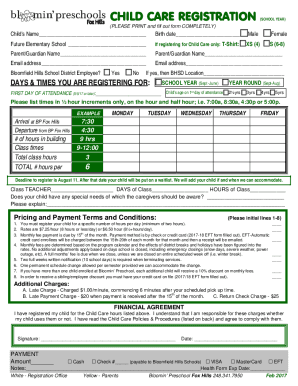 Fillable Online preschool registration form templateDaycare ... Fax ...