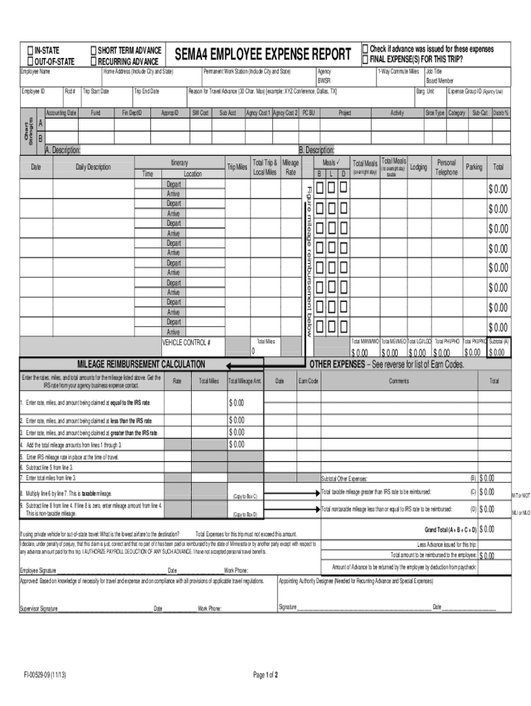 Fillable Online bwsr state mn Employee Expense Report Fax Email Print ...