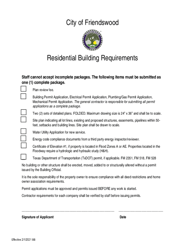 Fillable Online City of Friendswood Residential Building Requirements Fax Email Print - pdfFiller