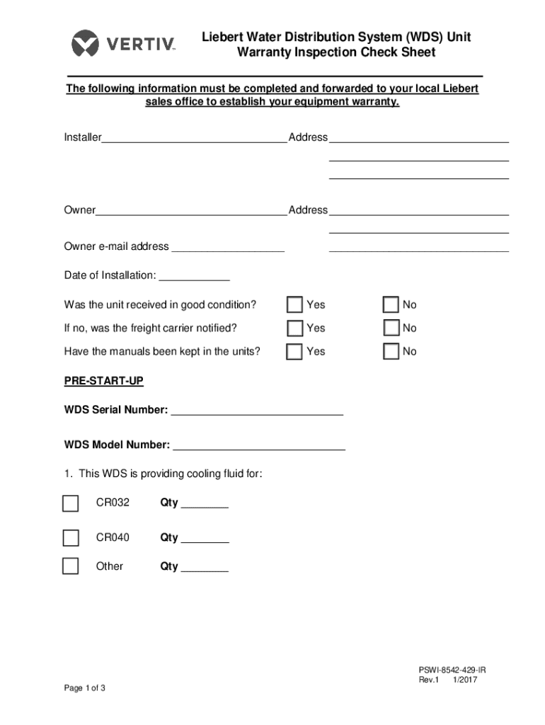 Fillable Online Liebert MC Condenser Warranty Inspection Check Sheet ...