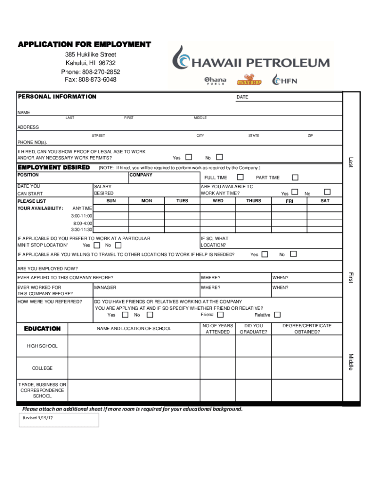 Fillable Online Job Application - Hawaii Petroleum Fax Email Print - pdfFiller
