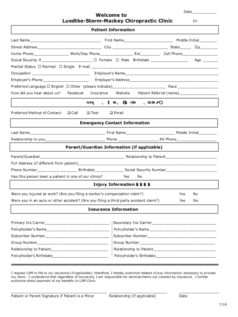 Fillable Online Dear New Patient, Welcome to Back-In- ... Fax Email ...