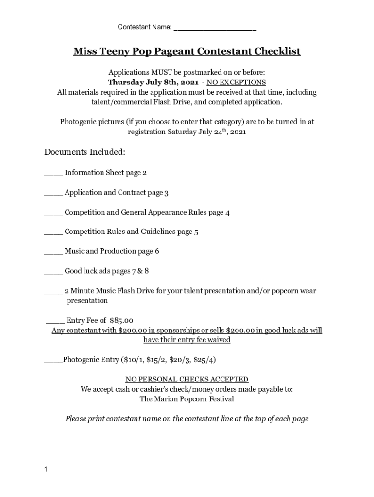 Fillable Online Miss Teen Popcorn Application Fax Email Print - pdfFiller