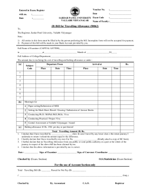 Fillable Online (B) Bill for Travelling Allowance (50062) Fax Email ...