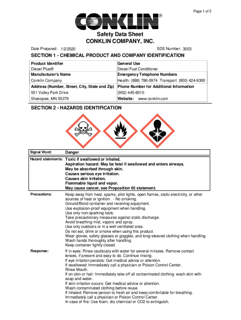 Fillable Online Diesel Plus Safety Data Sheet Fax Email Print - pdfFiller