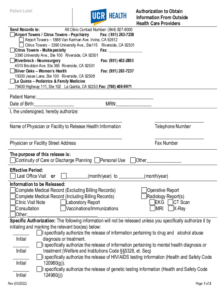Fillable Online Authorization to Obtain Information From Outside Health Care ... Fax Email Print ...