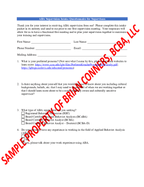 Fillable Online SAMPLE ABA Supervision Intake Packet for Supervisees ...
