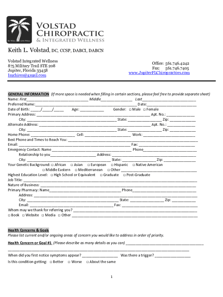 Fillable Online Keith Volstad - Co-Founder - Be Well Live Well Inc Fax ...