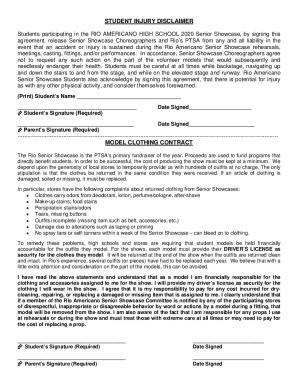 Fillable Online STUDENT INJURY DISCLAIMER MODEL CLOTHING ... Fax Email ...