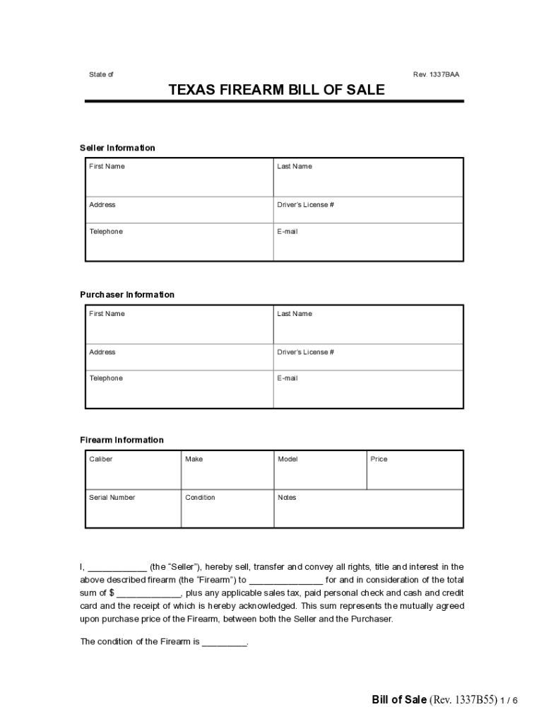 Fillable Online texas firearm bill of sale Fax Email Print - pdfFiller