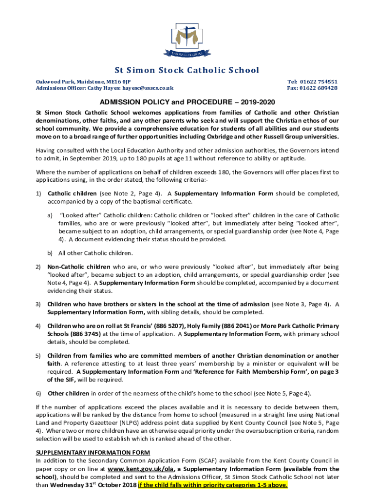 Fillable Online Supplementary Information Form - St Simon Stock ...