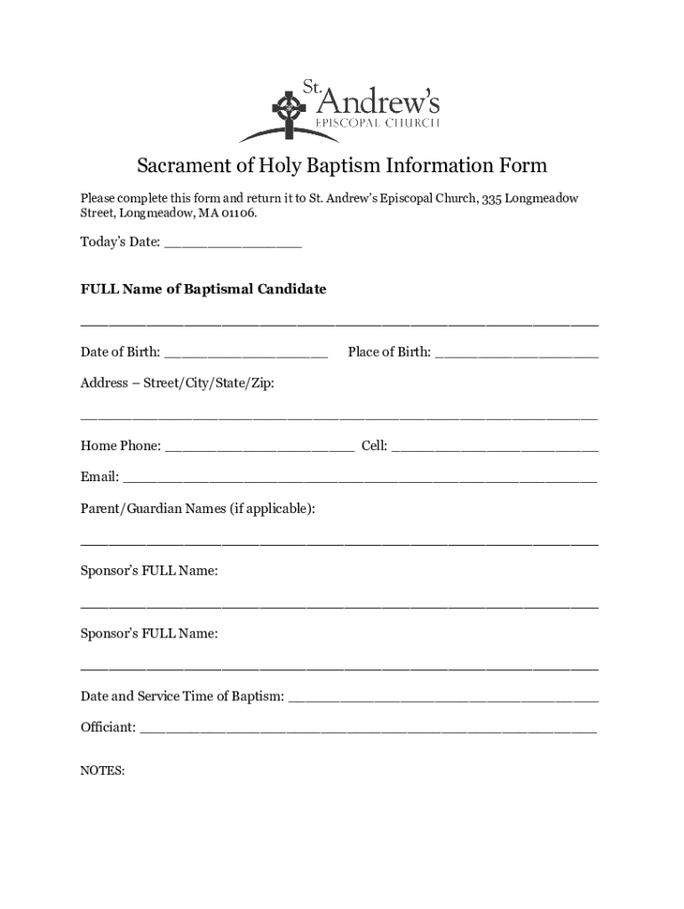 Fillable Online Sacrament of Holy Baptism Information Form Fax Email Print - pdfFiller
