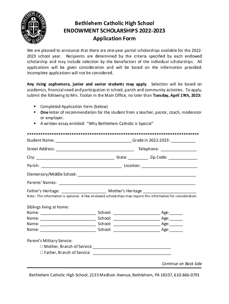 Fillable Online Bethlehem Catholic High School Fax Email Print - pdfFiller