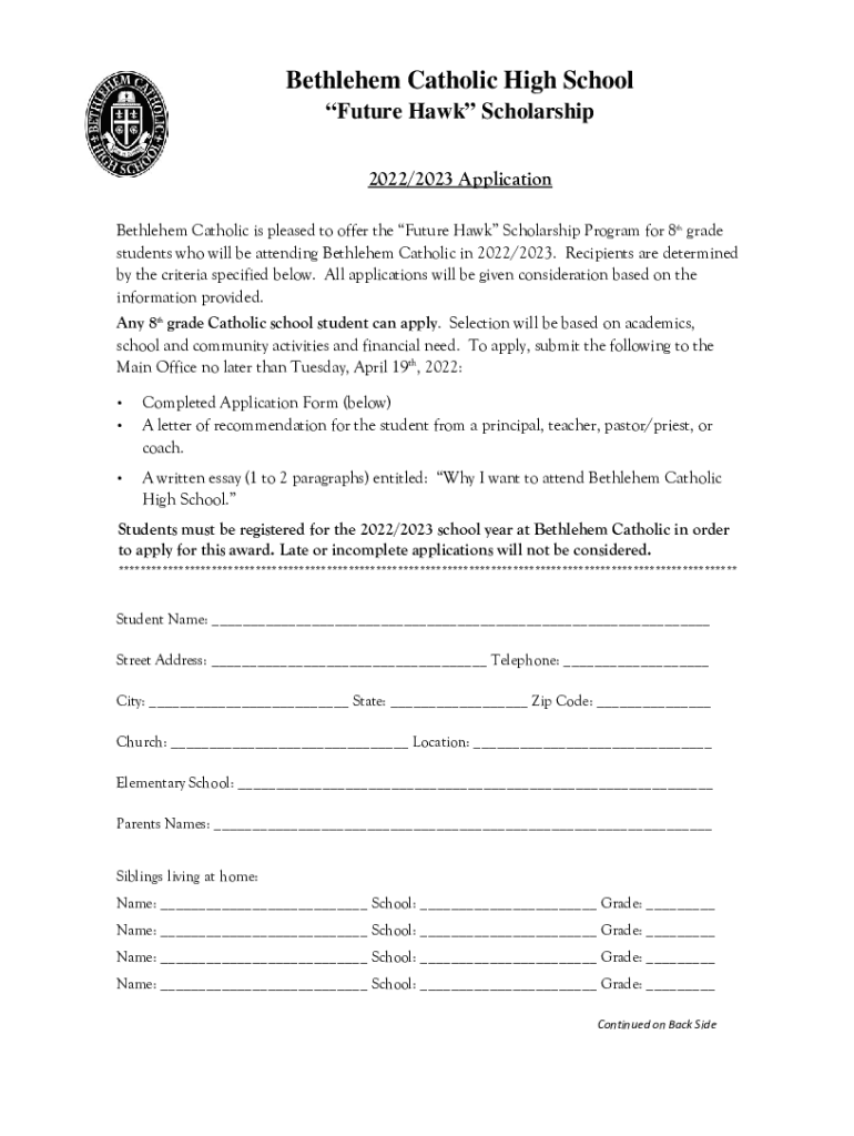 Fillable Online Student Life - Bethlehem Catholic Fax Email Print - pdfFiller