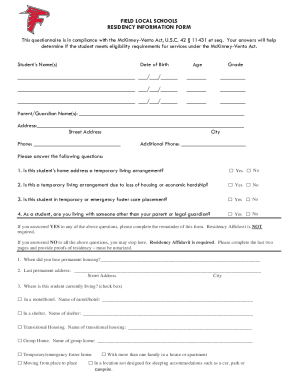 Fillable Online field local schools - residency information form Fax ...
