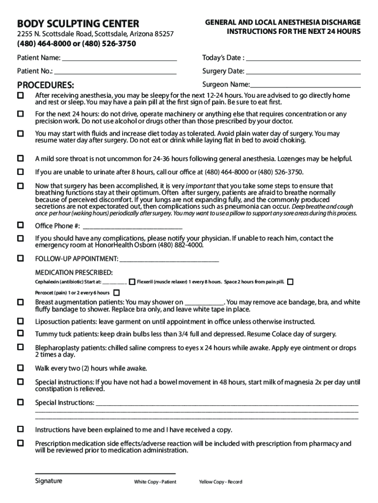 Fillable Online Anesthesia Discharge Template Fax Email Print - pdfFiller