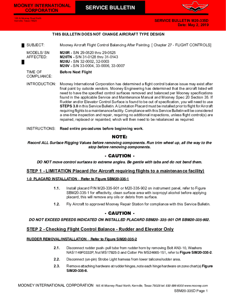 Fillable Online Service Bulletin M20-309Mooney Airplane Company, Inc ...