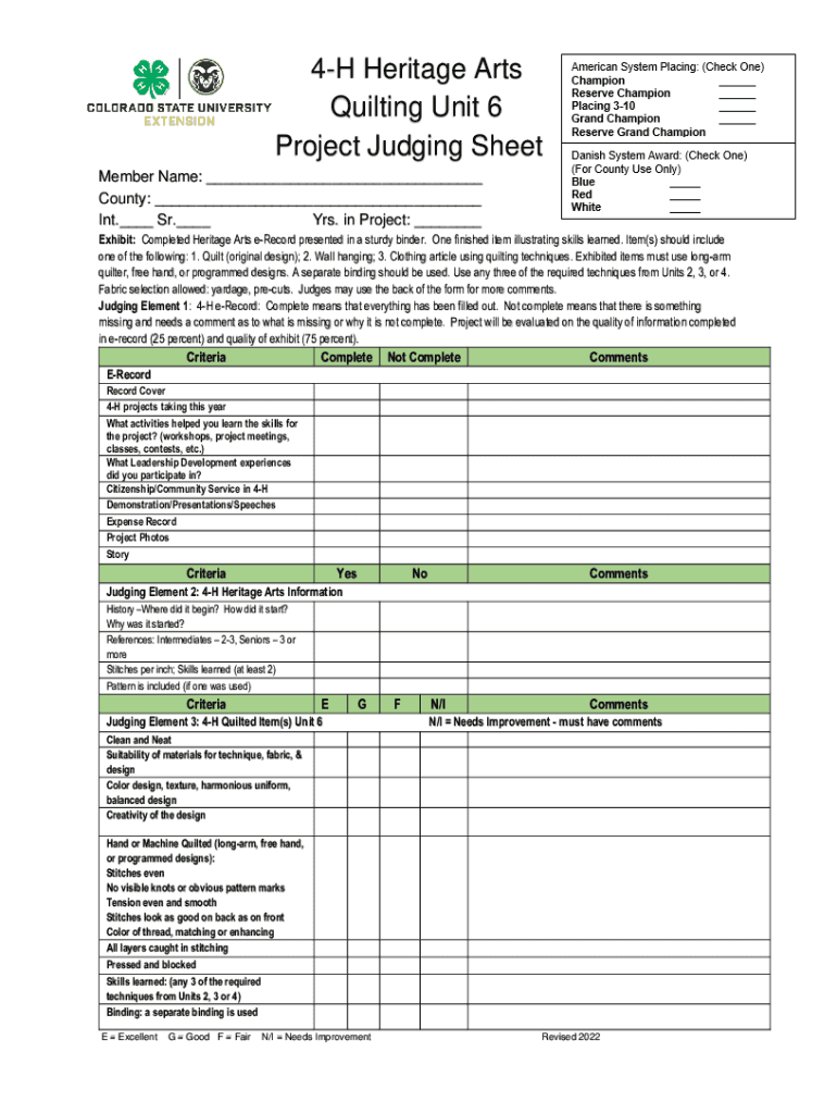 Fillable Online 4-H Heritage Arts Crocheting Project Judging Sheet Fax ...