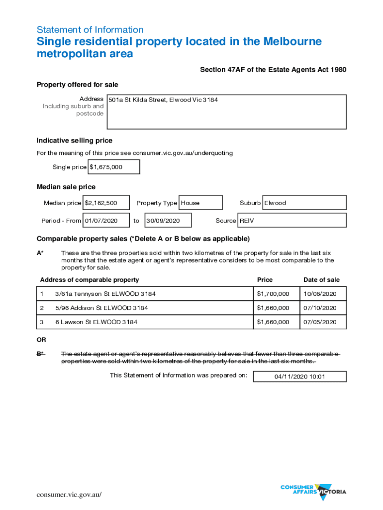 Fillable Online STATEMENT OF INFORMATION Single residential property ...