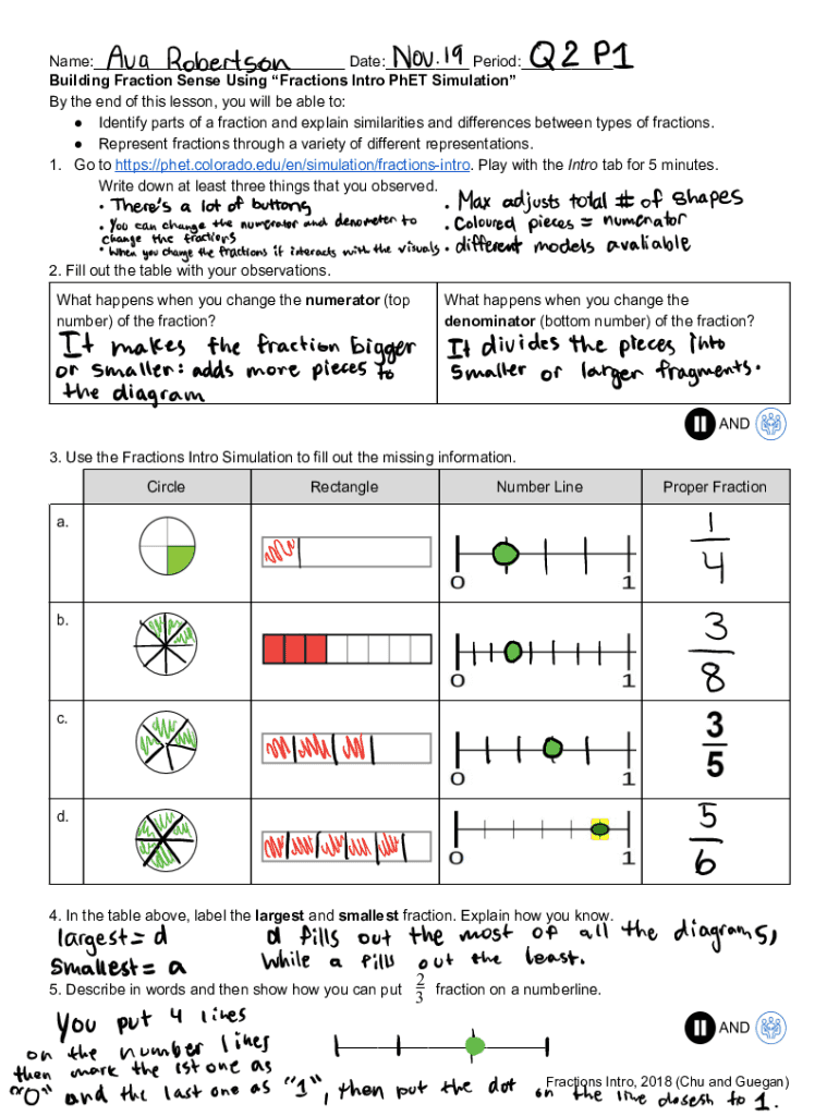 Fillable Online Building Fraction Sense Using Fractions Intro PhET ...