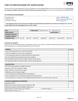 Fillable Online START-UP FORM FOR POWER VTX WATER HEATERS Fax Email ...