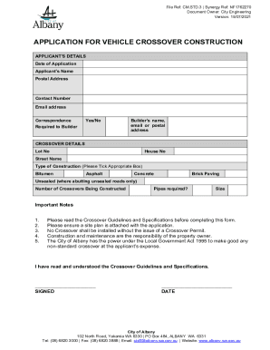 Fillable Online APPLICATION FOR VEHICLE CROSSOVER ... Fax Email Print ...