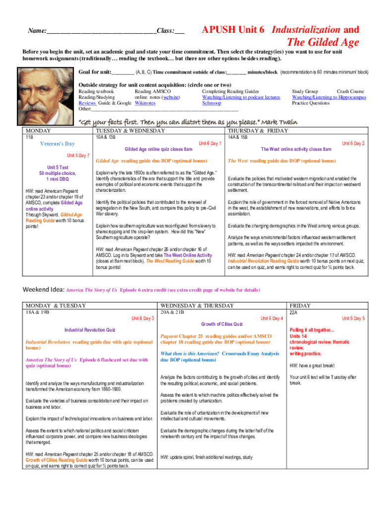 Fillable Online APUSH Unit 6: The Gilded Age and the Progressive Era ...