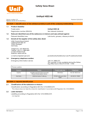 Fillable Online Safety Data Sheet: Unihyd HEES 46 Fax Email Print ...
