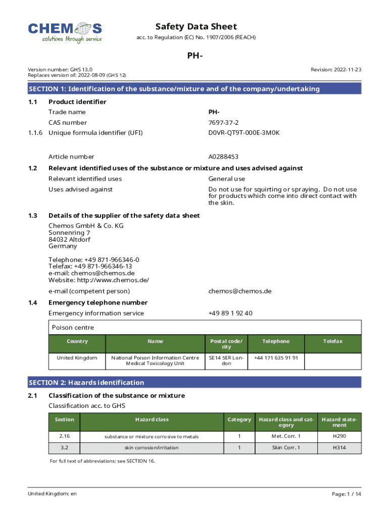 Fillable Online Safety Data Sheet: pH- Fax Email Print - pdfFiller