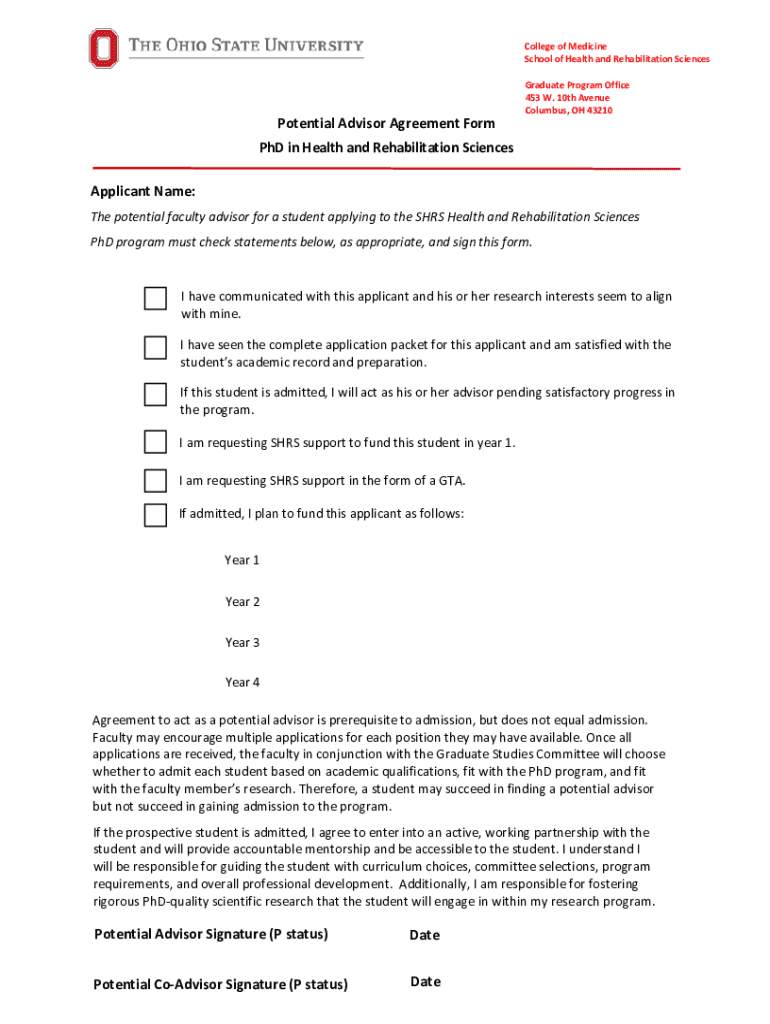 Fillable Online Potential Advisor Agreement Form PhD in Health and Rehabilitation ... Fax Email ...