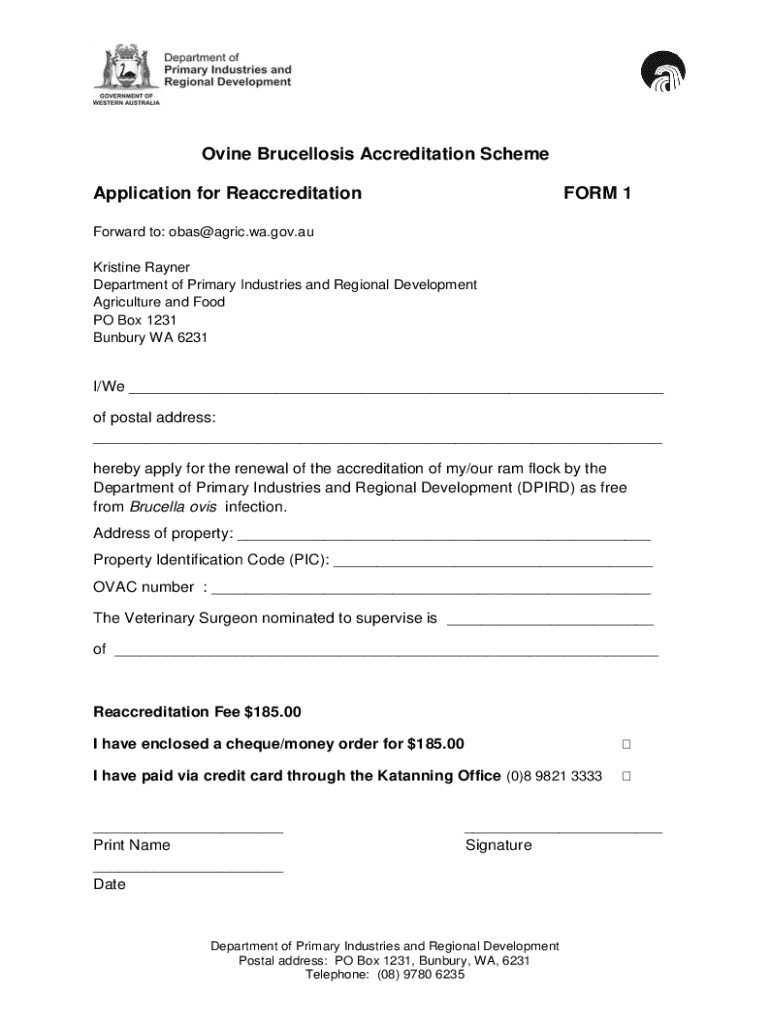 Fillable Online Ovine Brucellosis Accreditation Schemereaccreditation ... Fax Email Print ...