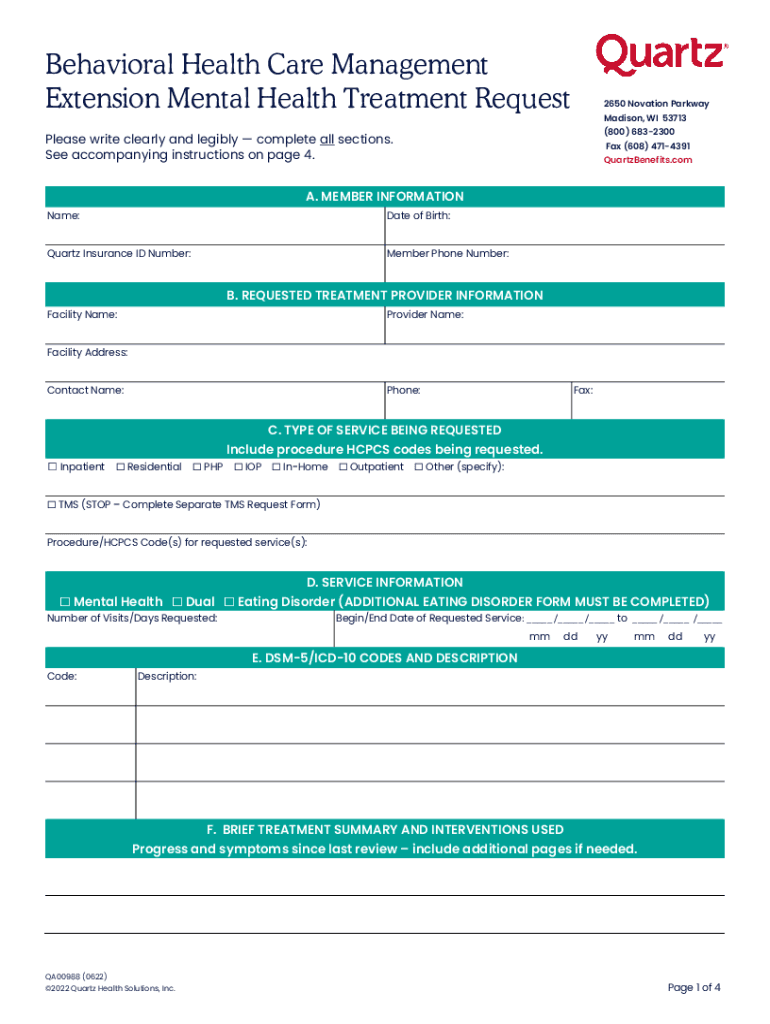 Fillable Online Behavioral Health Care Management Extension Mental ...