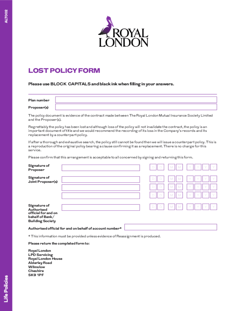 Fillable Online Lost policy form Fax Email Print - pdfFiller