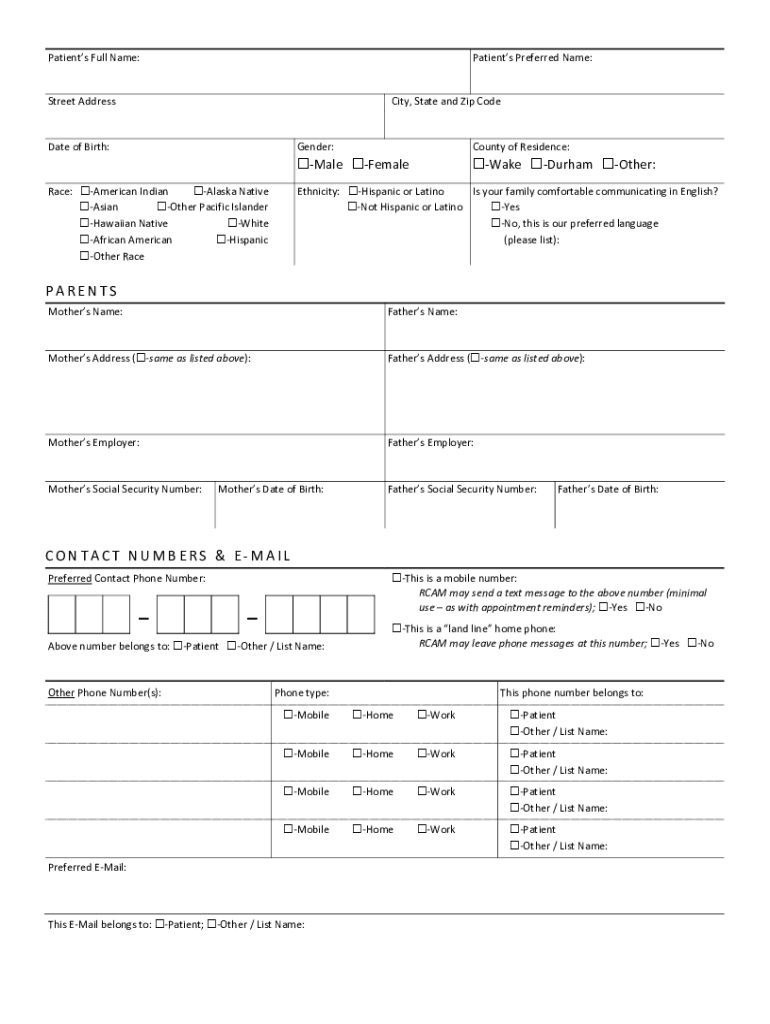 Fillable Online PARENTS CONTACT NUMBERS & E-MAIL Fax Email Print - pdfFiller