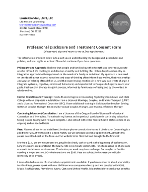 Fillable Online Professional Disclosure and Treatment Consent Form Fax ...