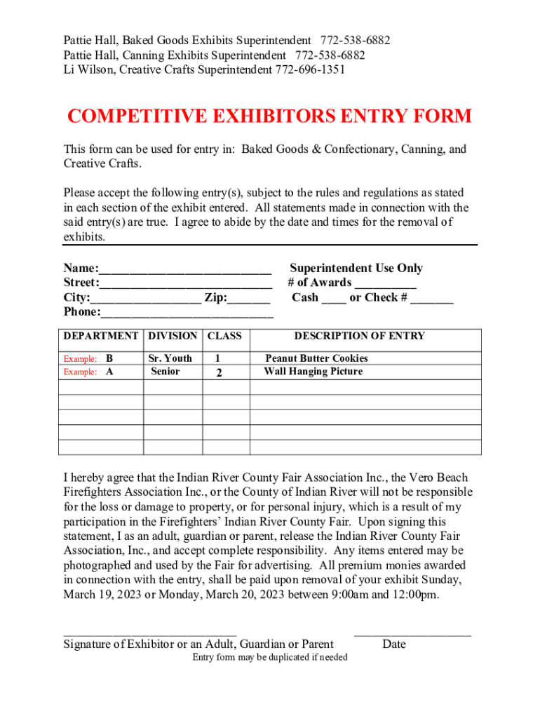 Fillable Online Exhibitor Entry Form 2023 Fax Email Print - pdfFiller