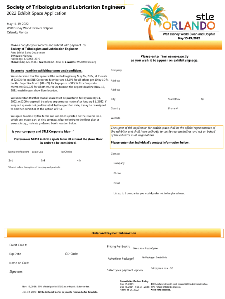 Fillable Online STLE Exhibit Booth Application Fax Email Print - pdfFiller
