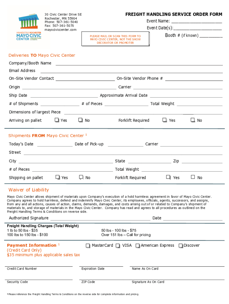 Fillable Online airtap umn Freight Handling Service Order Form Fax Email Print - pdfFiller