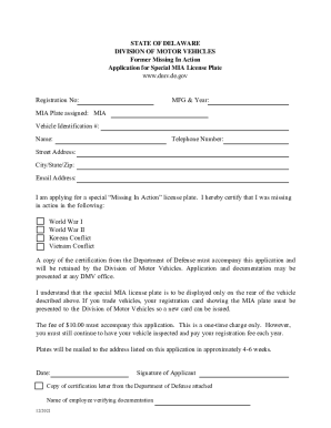 Fillable Online Application for Special MIA License Plate Fax Email ...