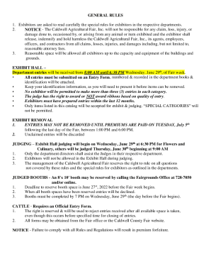 Fillable Online caldwell ces ncsu GENERAL RULES 1. Exhibitors are asked to read carefully ...