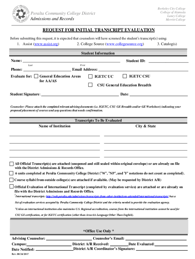 Fillable Online web peralta How do I obtain a transcript? - Menu Links Fax Email Print - pdfFiller