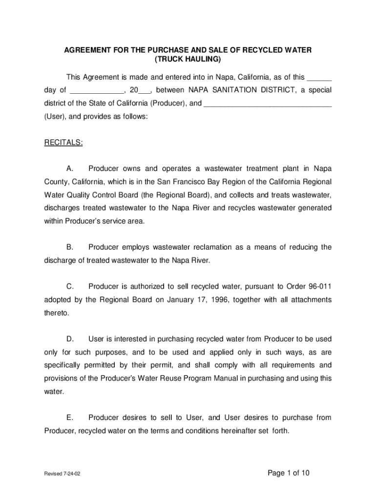 Fillable Online AGREEMENT FOR THE PURCHASE AND SALE OF RECYCLED ... Fax ...