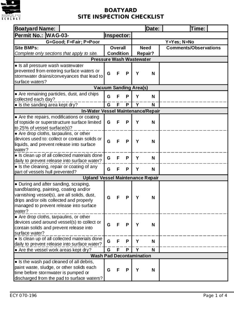 Boatyard Site Inspection Checklist - fortress wa Doc Template | pdfFiller