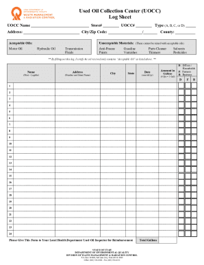 Fillable Online Used Oil Collection Center (UOCC) Log Sheet Fax Email ...