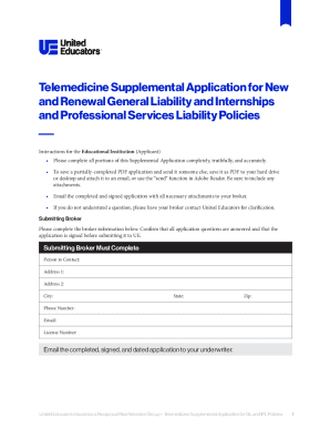 Fillable Online Telemedicine Supplemental Application for New and Renewal GL and IPL Policies ...