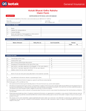 Fillable Online Griha Raksha - Claim Form - National Insurance Company ...