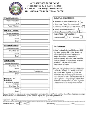 Fillable Online CITY SERVICES DEPARTMENT APPLICATION FOR PERMIT/PLAN ...