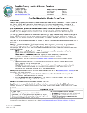 Fillable Online Certified Death Certificate Order Form - Cowlitz County ...